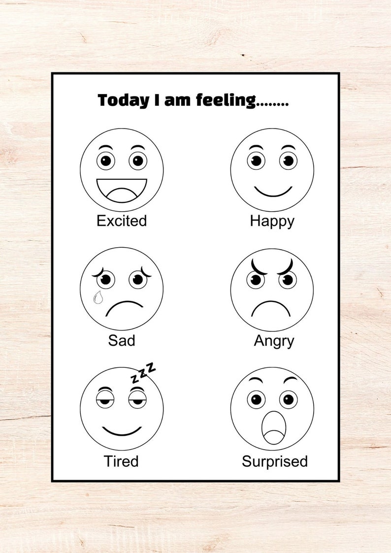 Emotion Flashcards Coloring Pages Printable, A4 JPEG, Feelings Poster ...