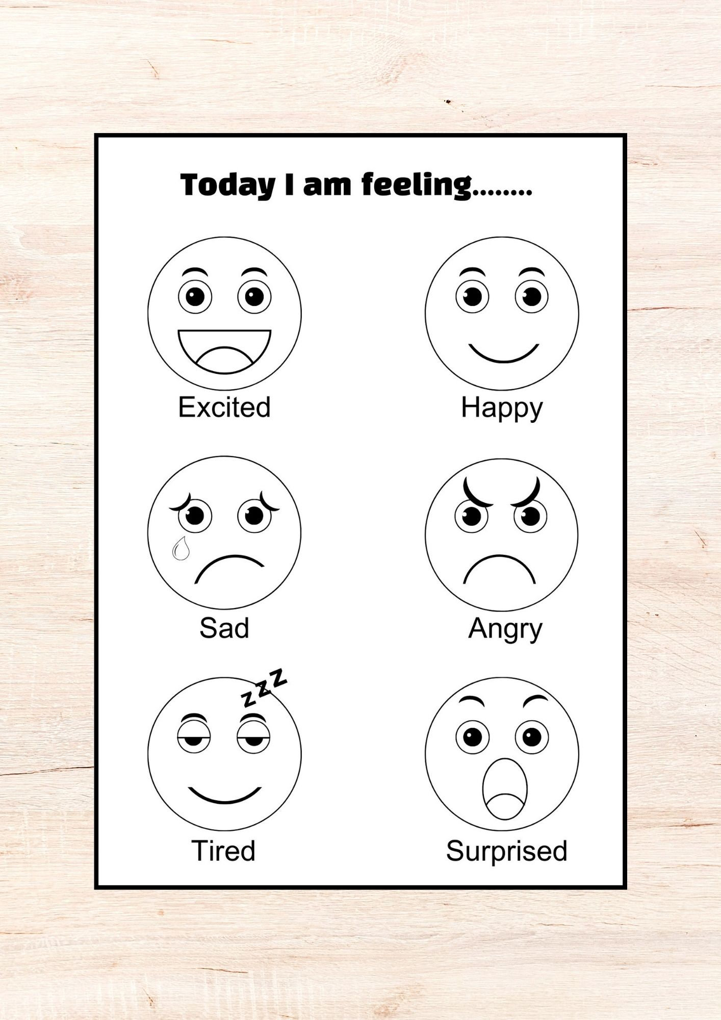 Emotion Flashcards Coloring Pages Printable, A4 JPEG, Feelings Poster ...