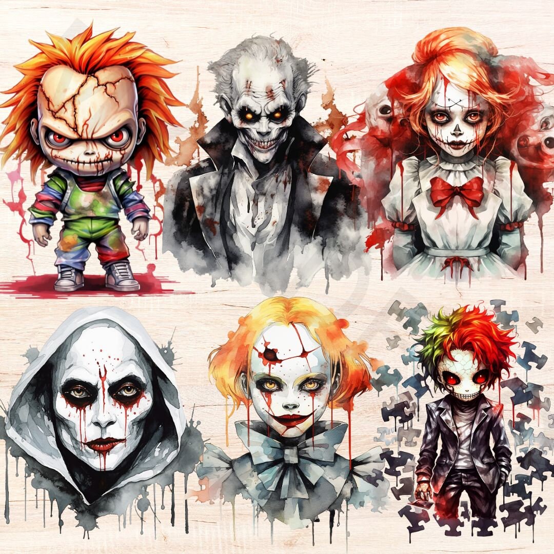73 Halloween Watercolor Horror Villain Clipart 丨PNG Halloween Images ...