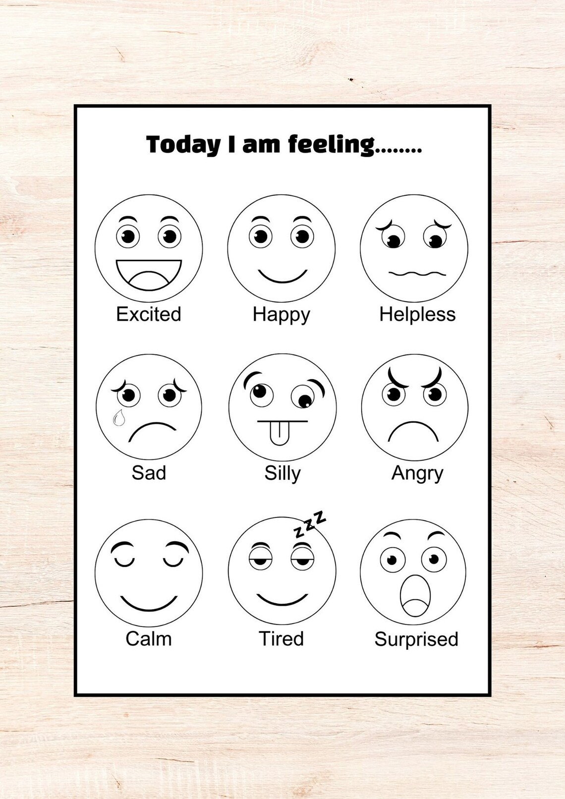 Emotion Flashcards Coloring Pages Printable, A4 JPEG, Feelings Poster ...