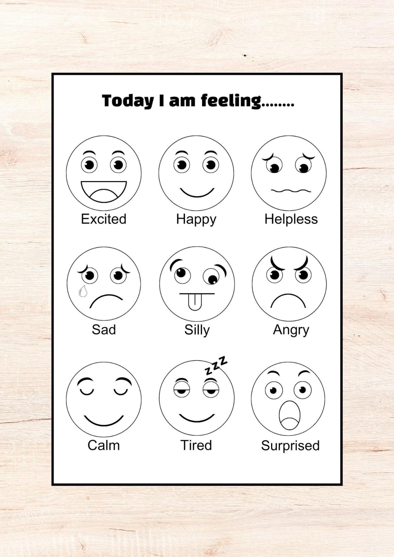 Emotion Flashcards Coloring Pages Printable, A4 JPEG, Feelings Poster ...