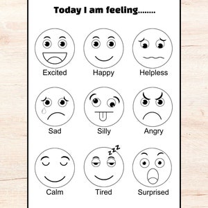 Emotion Flashcards Coloring Pages Printable, A4 JPEG, Feelings Poster ...