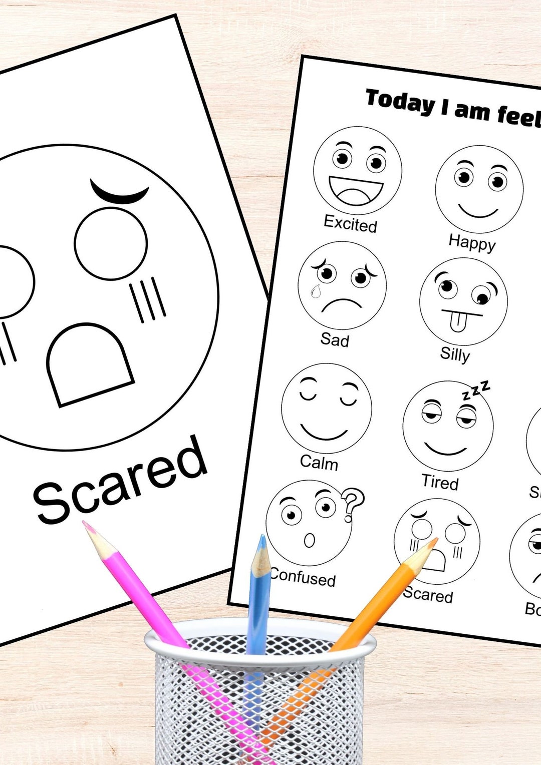 Emotion Flashcards Coloring Pages Printable, A4 JPEG, Feelings Poster ...