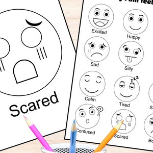 Emotion Flashcards Coloring Pages Printable, A4 JPEG, Feelings Poster ...