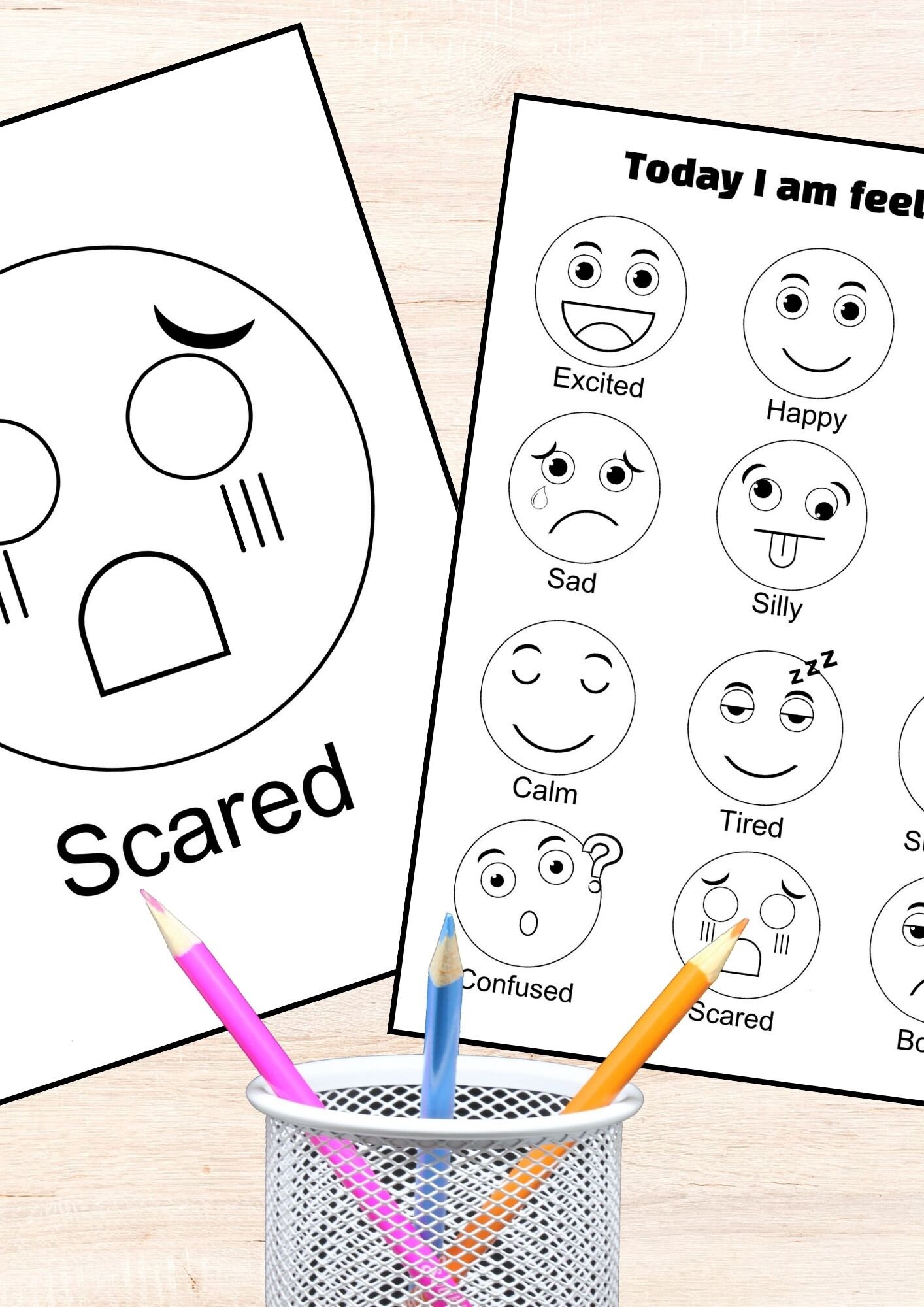 Emotion Flashcards Coloring Pages Printable, A4 JPEG, Feelings Poster ...