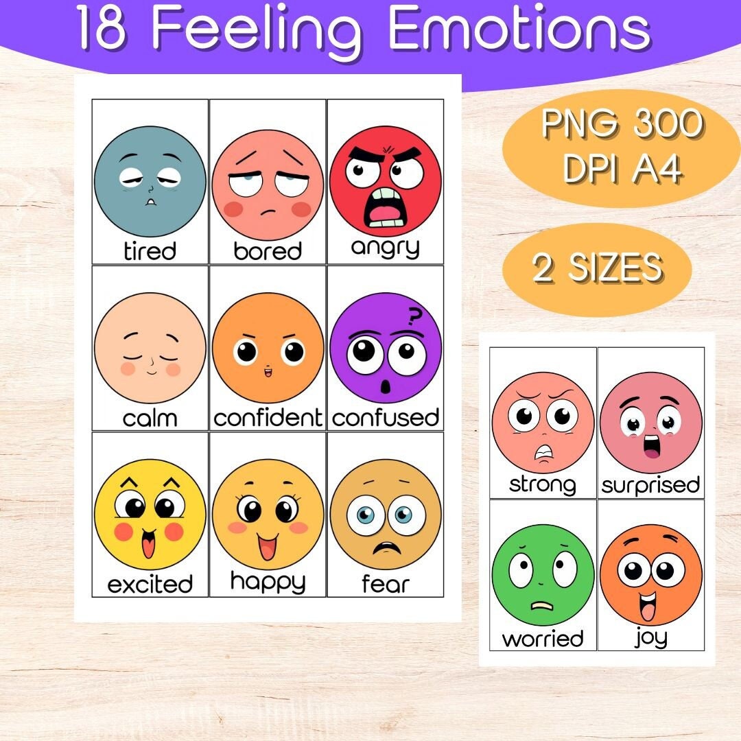 18 Feeling Emotion Flashcards丨printable PNG,300 Dpi,a4丨instant Download ...