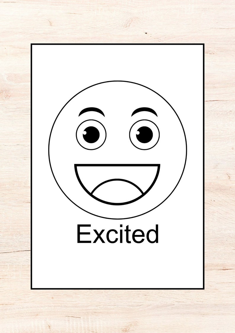 Emotion Flashcards Coloring Pages Printable, A4 JPEG, Feelings Poster ...