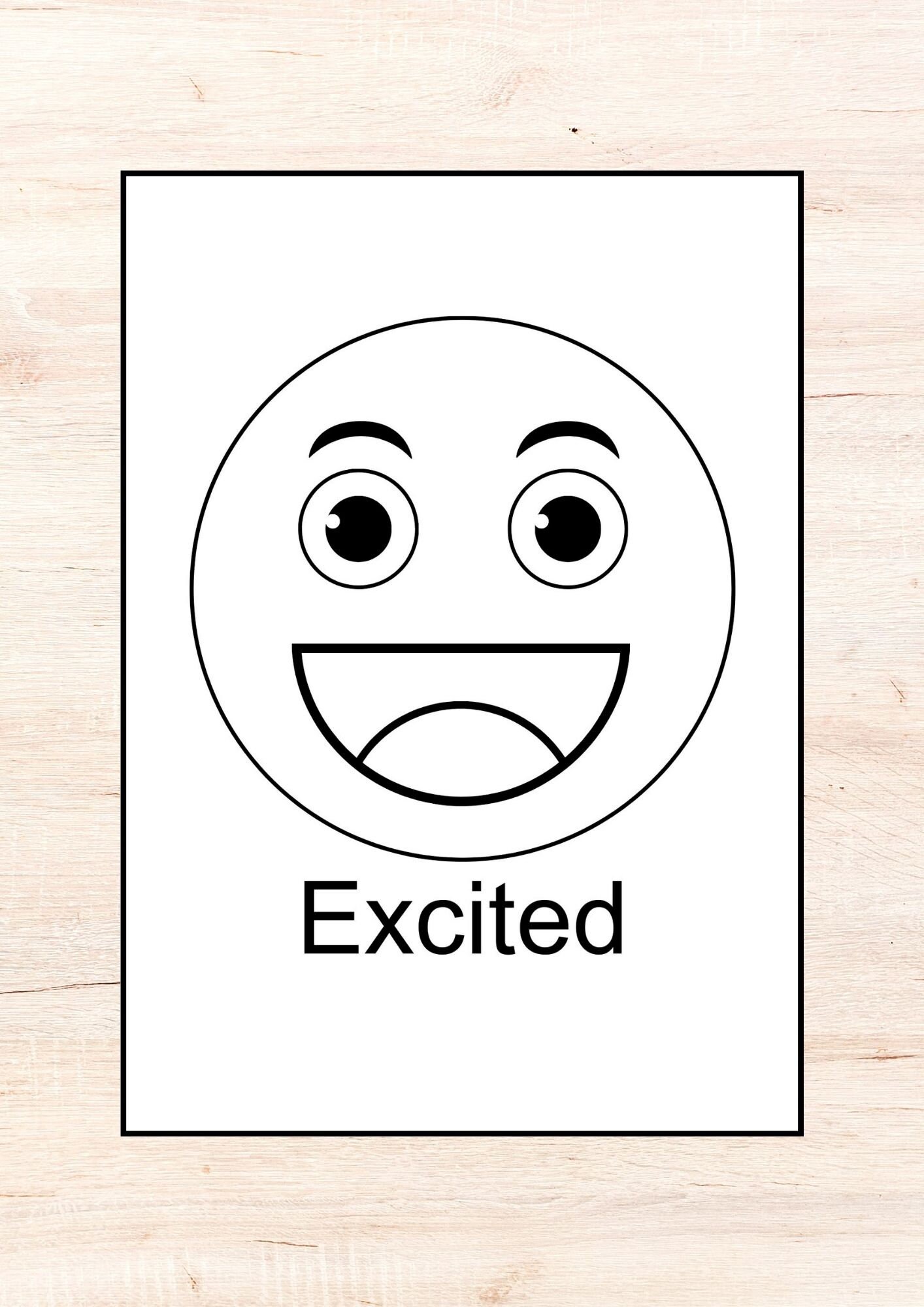 Emotion Flashcards Coloring Pages Printable, A4 JPEG, Feelings Poster ...