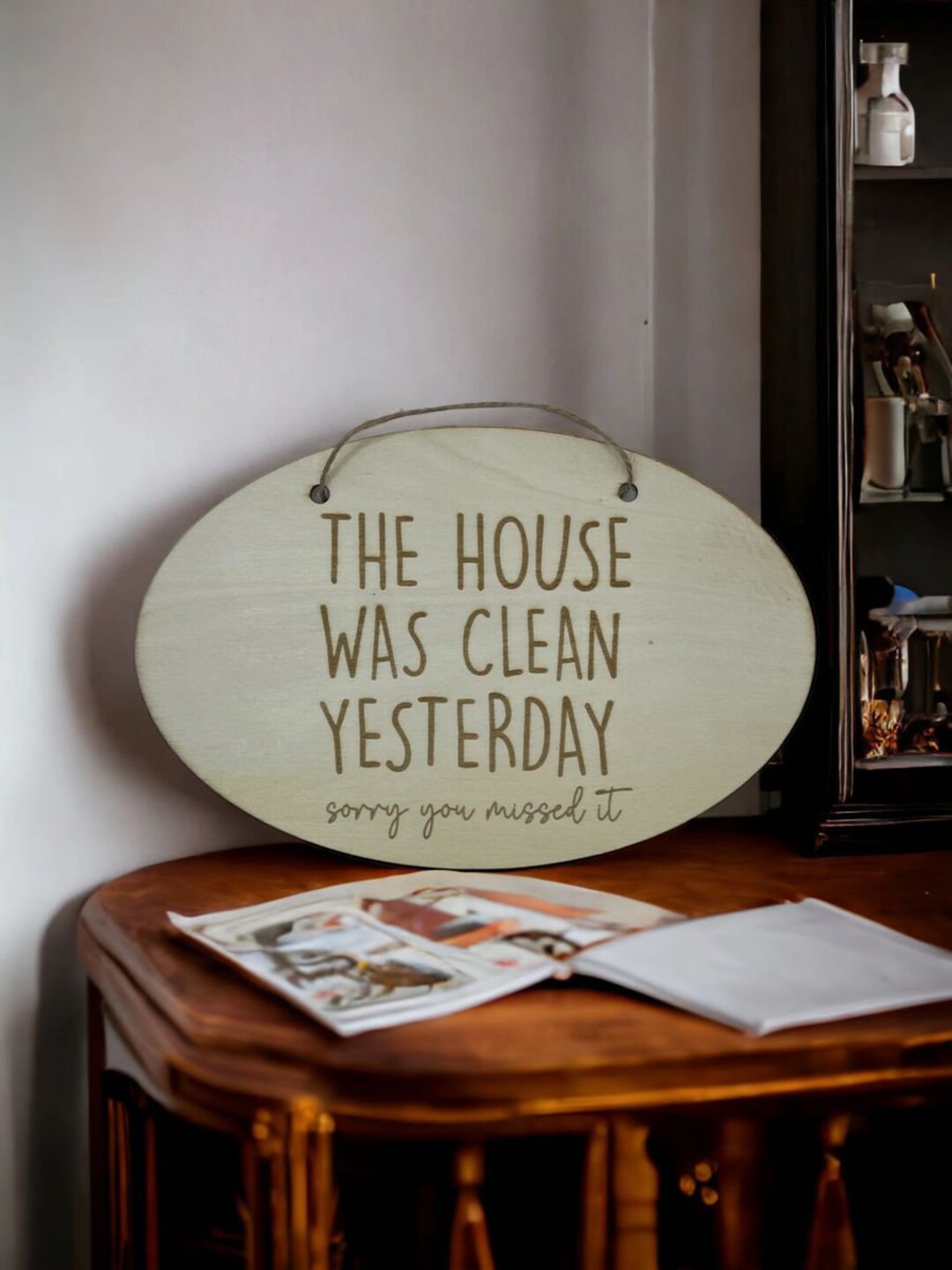 Custom Laser Engraved Decorative Wooden Hanging Sign Clean House - Etsy