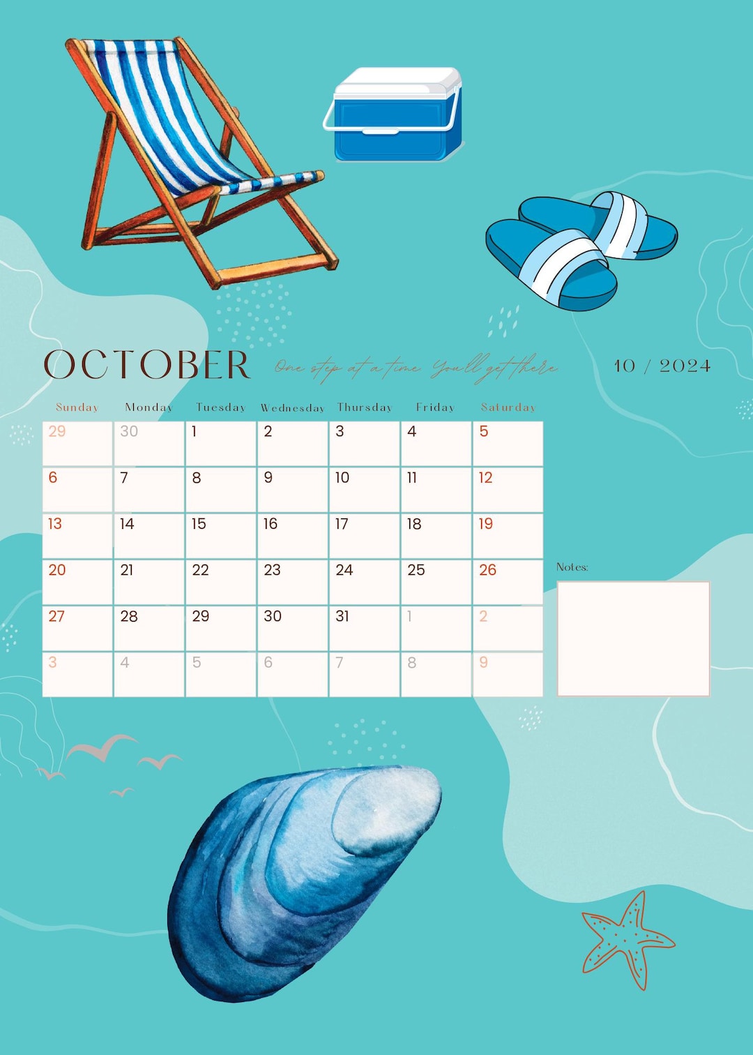 Desk Calendar 2024cute Ocean Theme Desk Sized Calendar Mini - Etsy