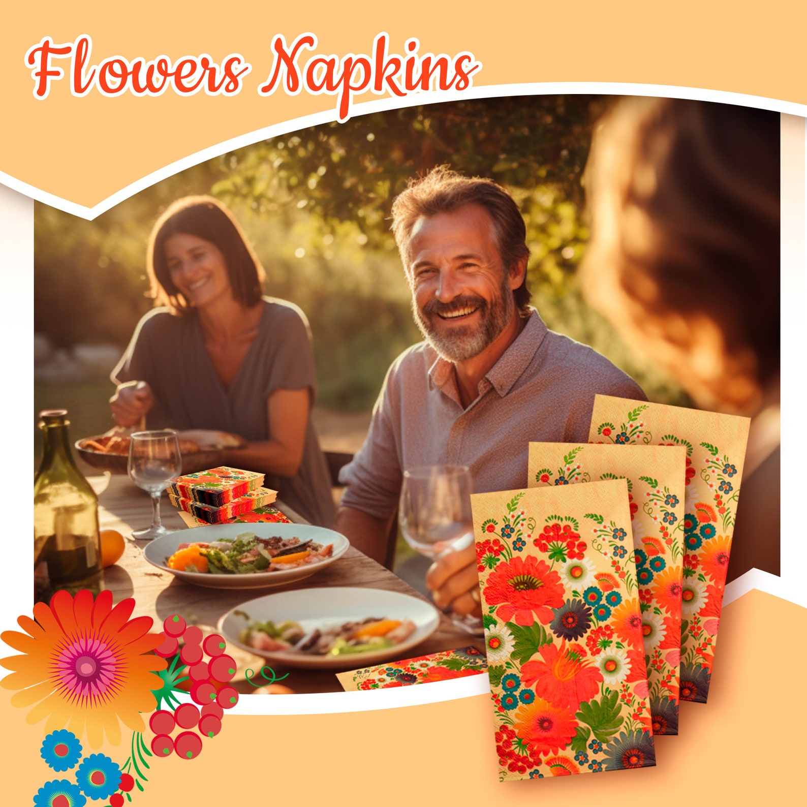 Floral Paper Napkins Disposable 100pcs - Decorative Dinner Style Rustic ...