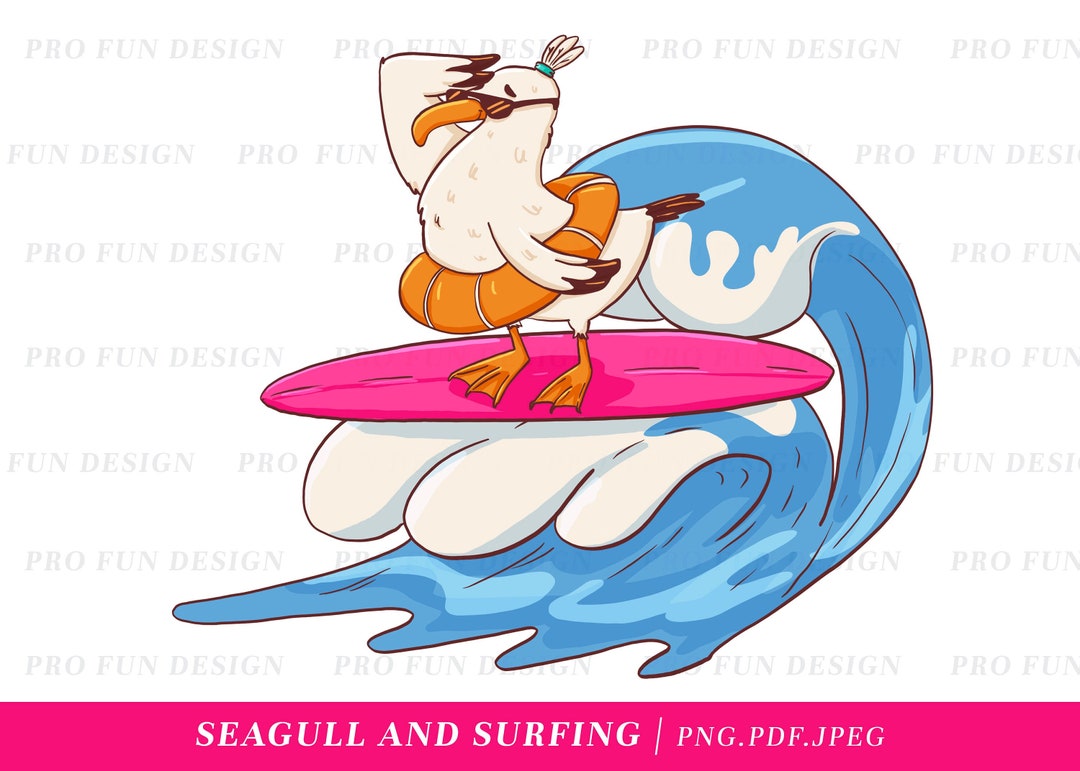 Seagull Surfing Jpeg Png Pdf Beach Seagull Inspiration Bundle - Etsy
