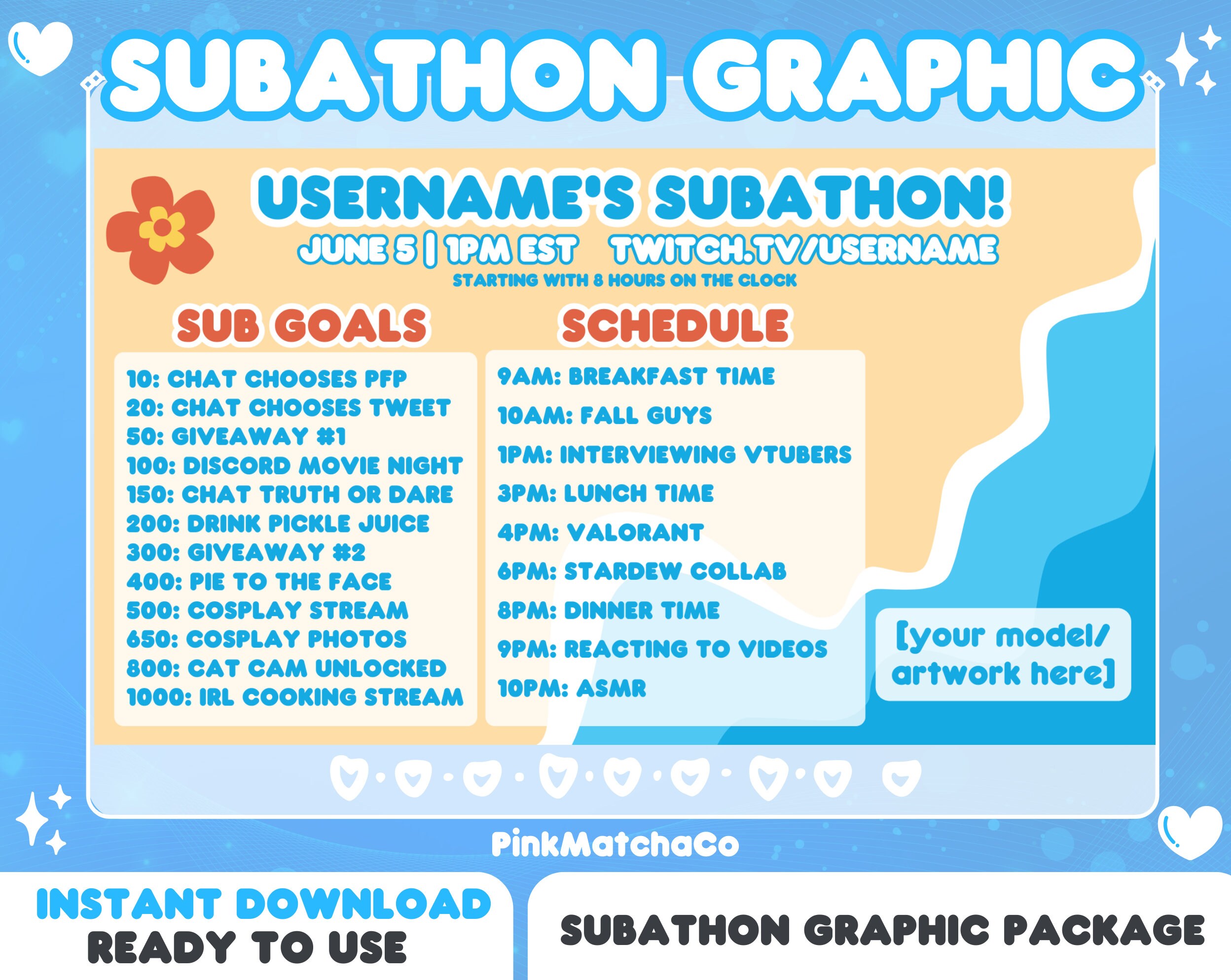 Cute Summer Subathon Template | Twitch Subathon | Beach Ocean Streamer ...