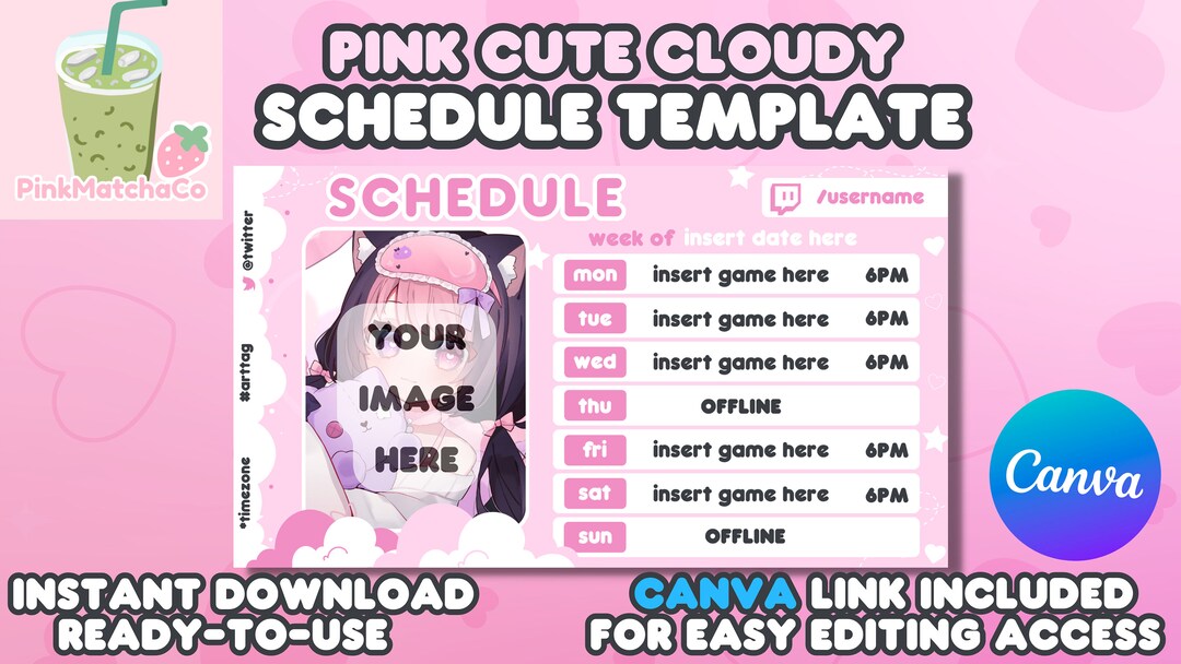 Pink Cute Cloudy Stream Schedule Template Kawaii Pastel Pink - Etsy