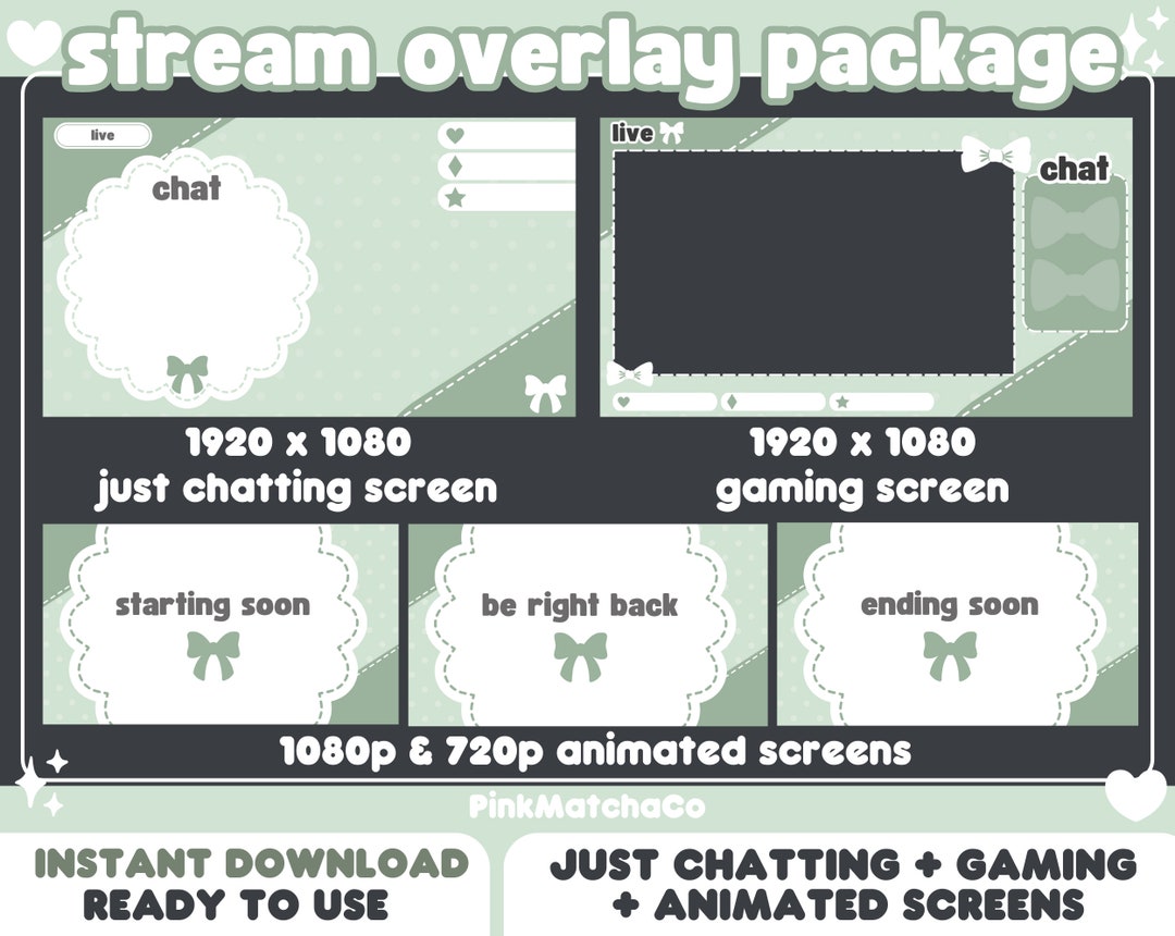 Cute Animated Pastel Green Scalloped Ribbon Stream Package | Twitch ...