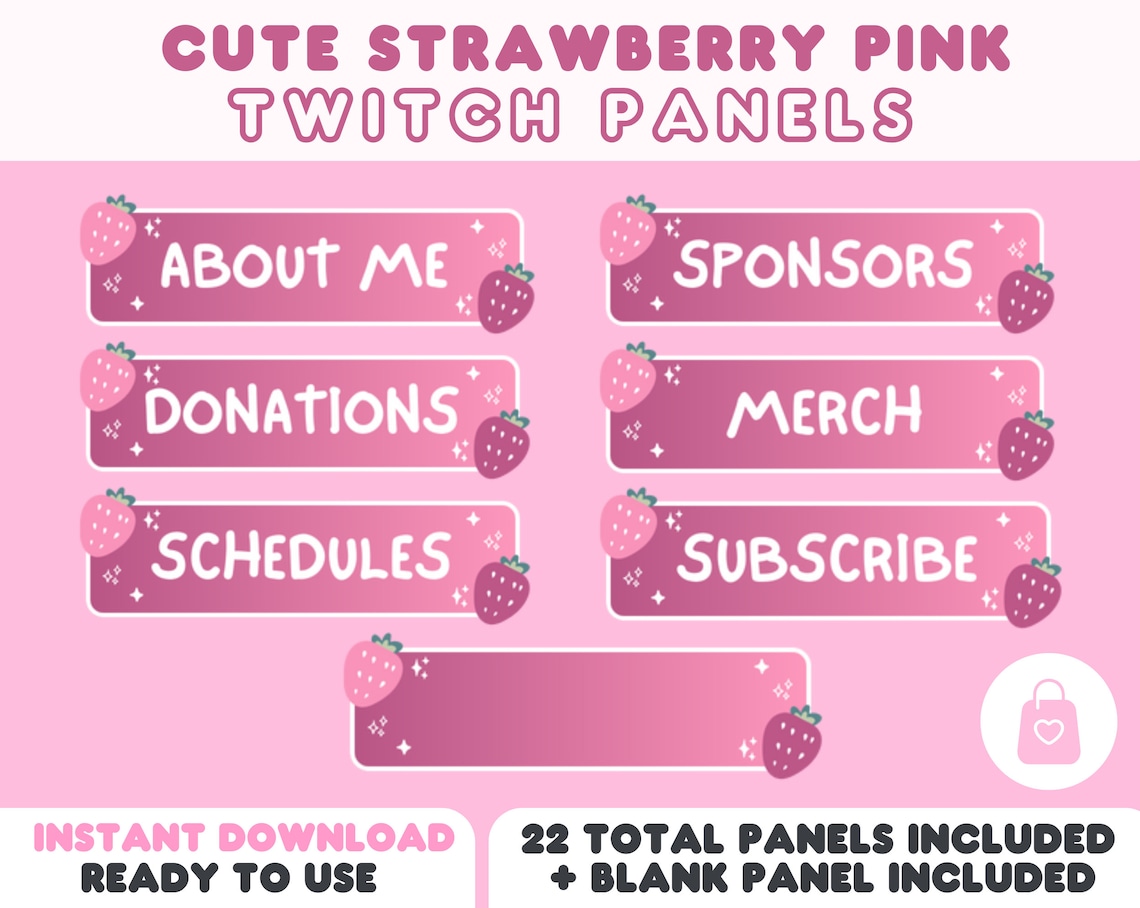 Cute Strawberry Pink Twitch Panels | Fruit Theme Streamer Vtuber Kawaii ...