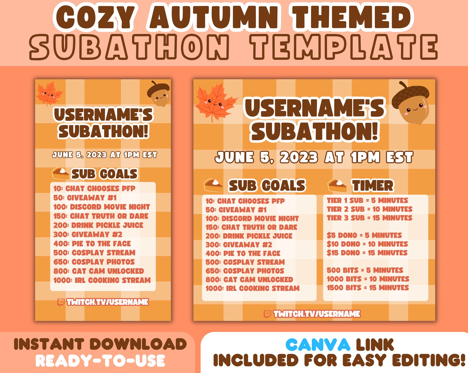 Cozy Autumn Fall Theme Subathon Template Package Cute Twitch Streamer ...
