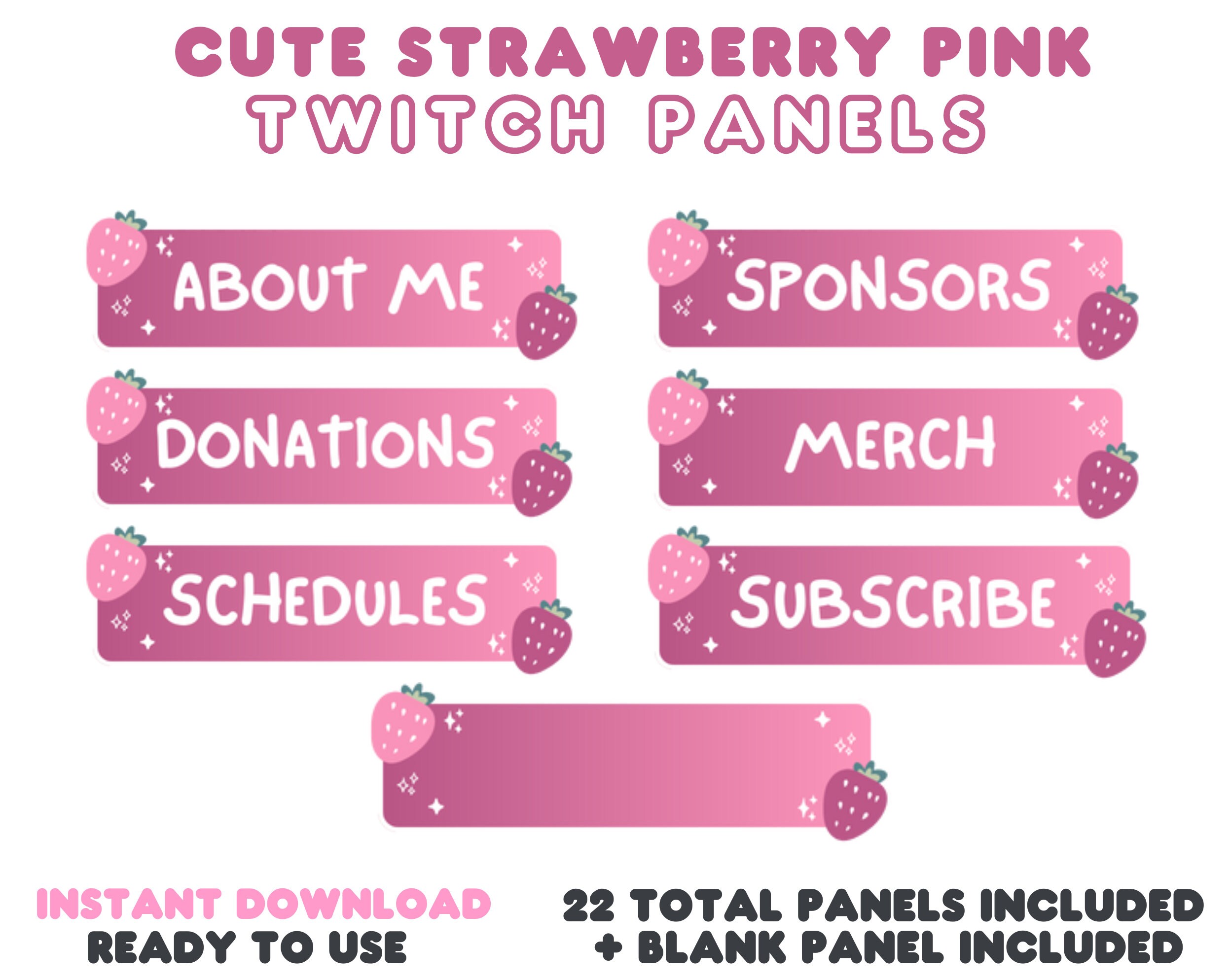 Cute Strawberry Pink Twitch Panels | Fruit Theme Streamer Vtuber Kawaii ...