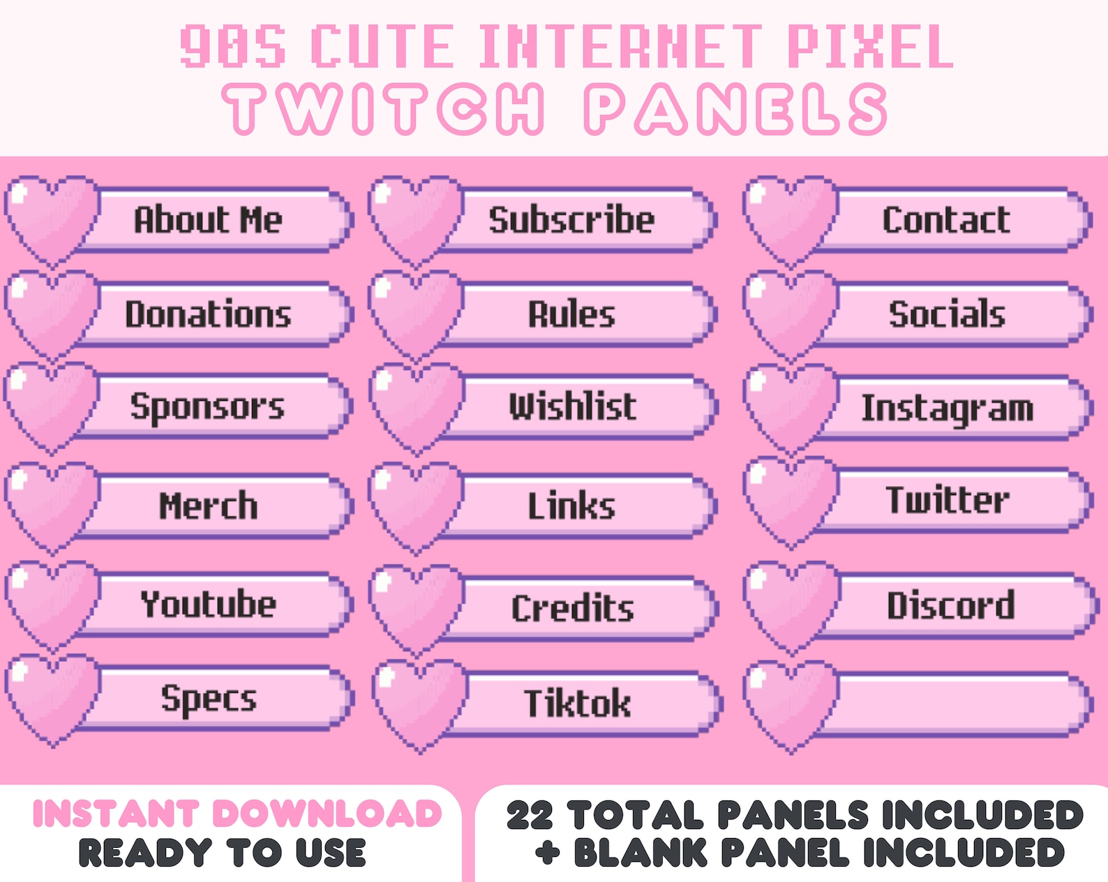 BUNDLE | Pink 90s Internet Cute Pixel Twitch Overlays + Panels + Stream ...