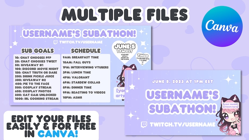 Blue Cute Starry Subathon Template | Kawaii Pastel Blue Twitch Streamer ...