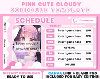 Cute Pink Themed Stream Schedule Template | Kawaii Pastel Yellow Twitch ...