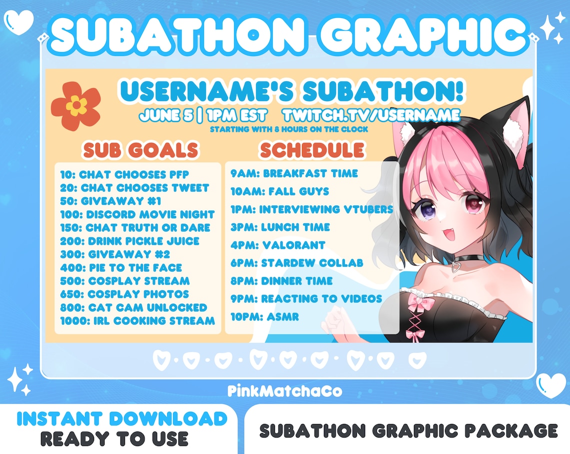 Cute Summer Subathon Template | Twitch Subathon | Beach Ocean Streamer ...