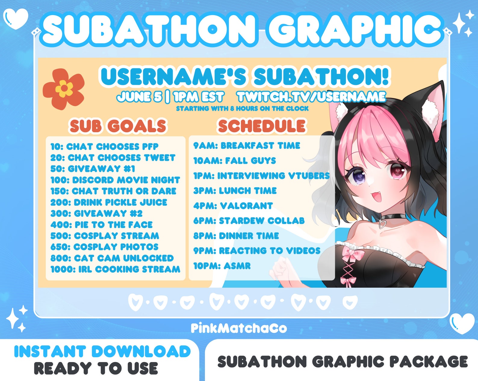 Cute Summer Subathon Template | Twitch Subathon | Beach Ocean Streamer ...