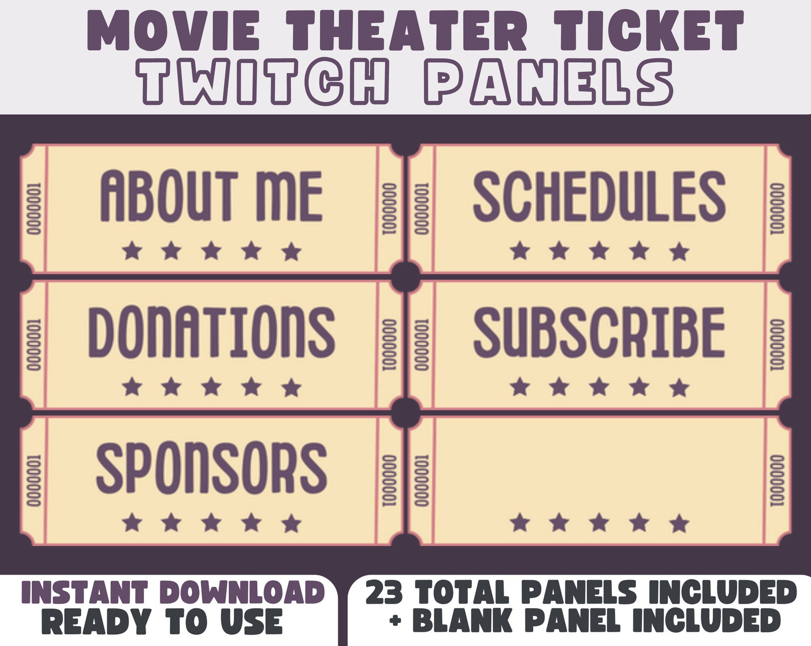 Movie Theater Ticket Inspired Twitch Panels (23 Pack) | Unique Cool ...