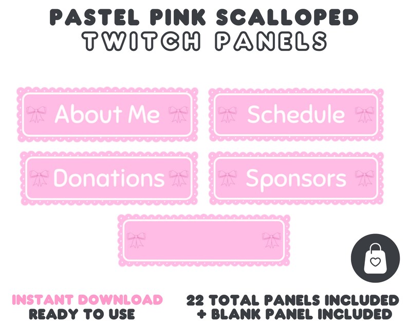 Pastel Pink Scalloped Twitch Panels | Girly Streamer Vtuber Kawaii Lace ...