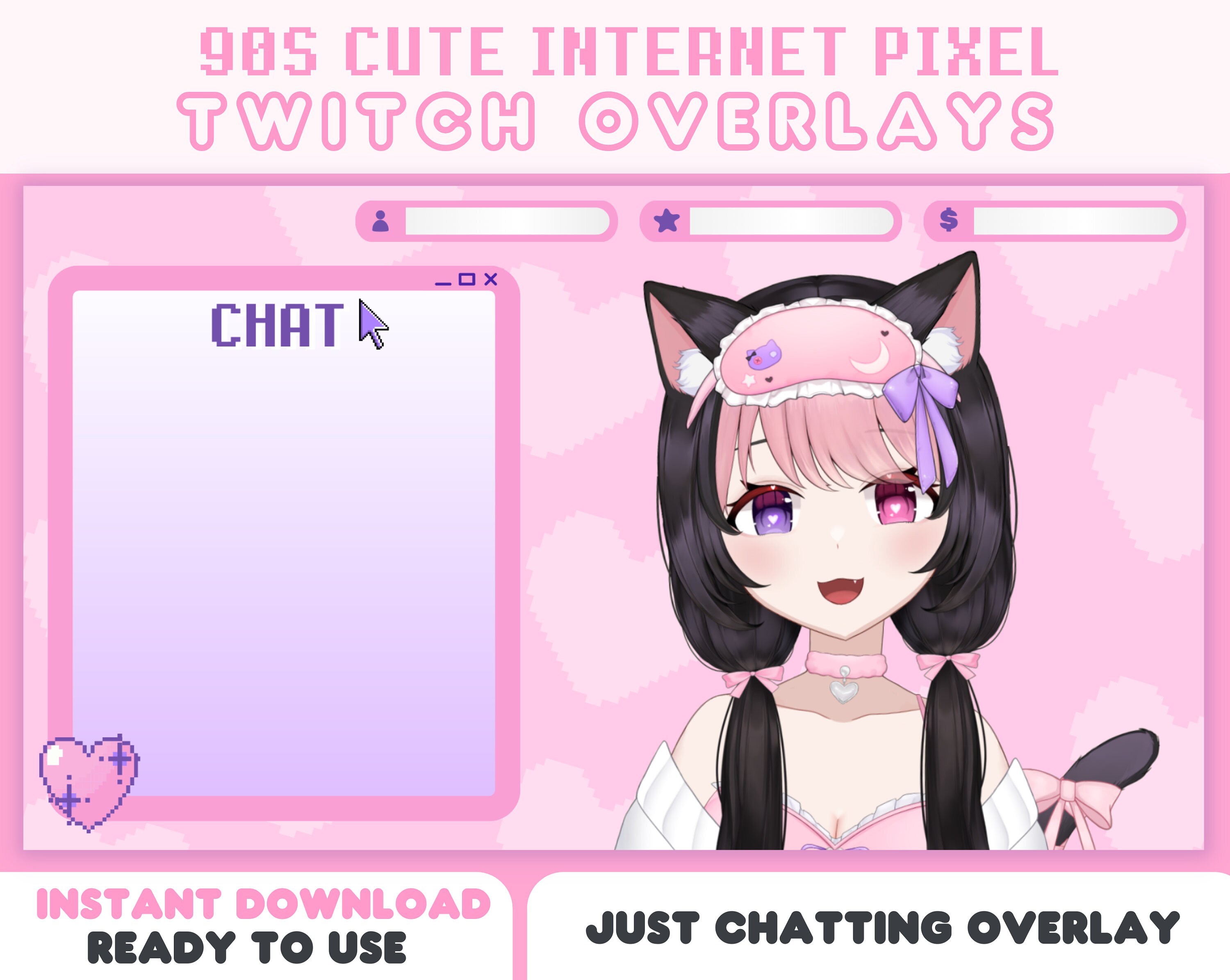 BUNDLE | Pink 90s Internet Cute Pixel Twitch Overlays + Panels + Stream ...