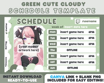 Pink Cute Cloudy Stream Schedule Template | Kawaii Pastel Pink Twitch Streamer Vtuber Weekly ...