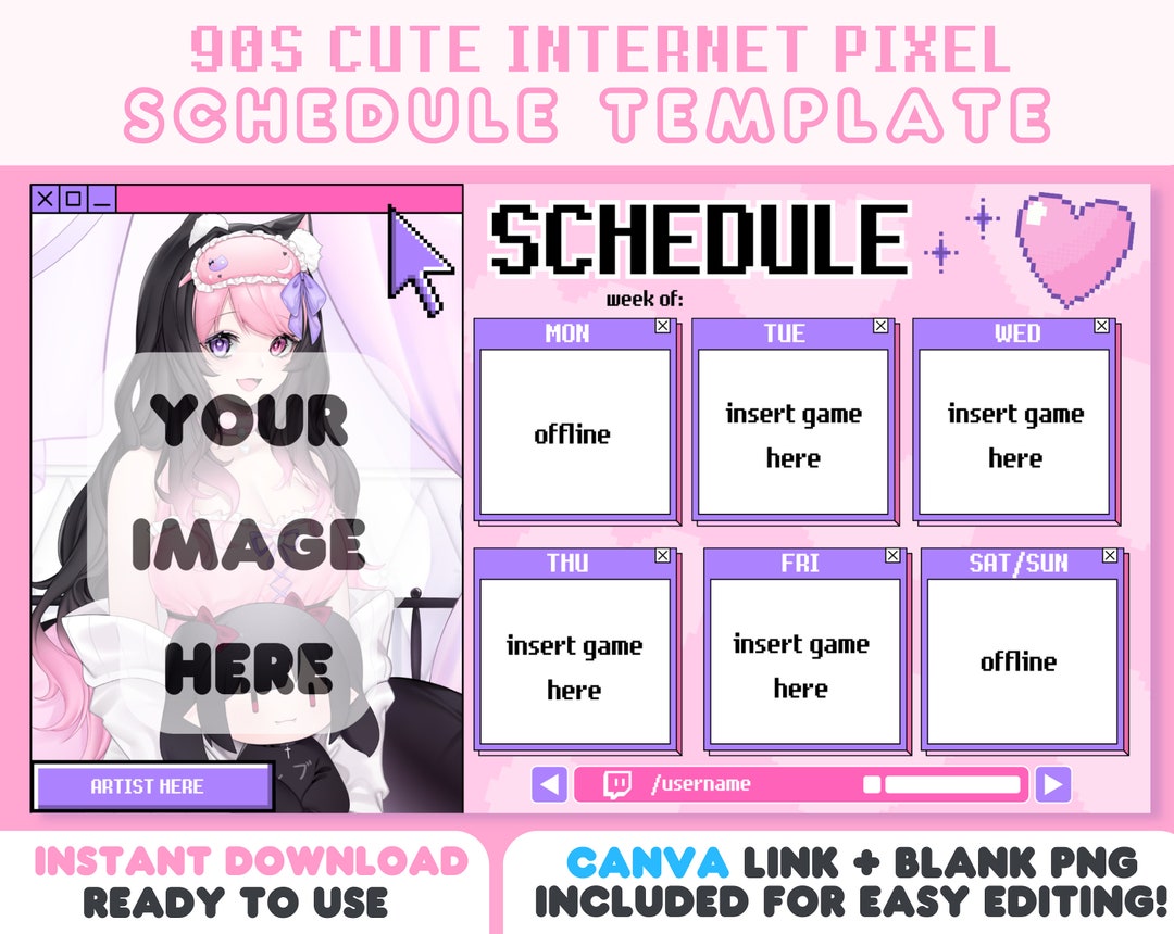 Pink 90s Internet Cute Pixel Weekly Stream Schedule Template | Y2K ...