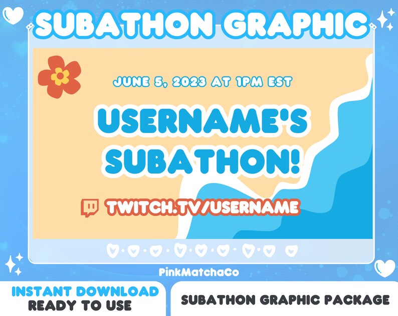 Cute Summer Subathon Template | Twitch Subathon | Beach Ocean Streamer ...