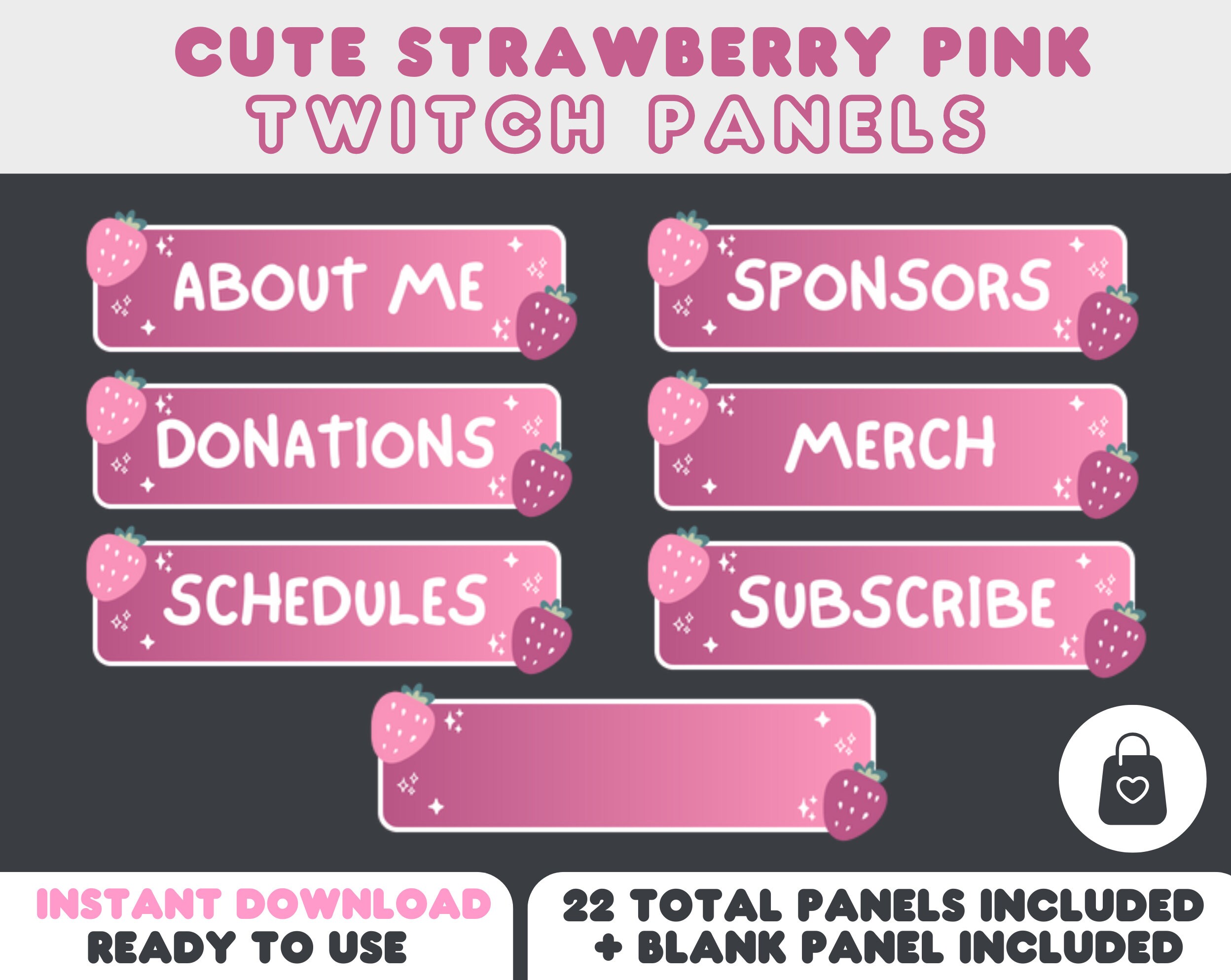 Cute Strawberry Pink Twitch Panels | Fruit Theme Streamer Vtuber Kawaii ...