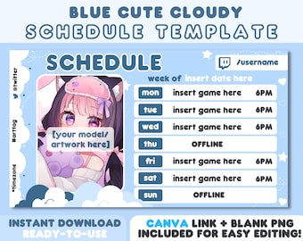 Pink Cute Cloudy Stream Schedule Template | Kawaii Pastel Pink Twitch ...