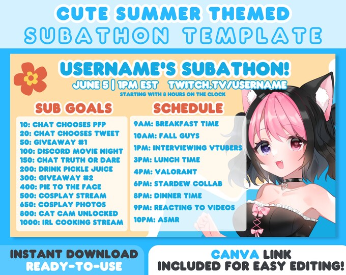 Cute Summer Subathon Template Twitch Subathon Beach Ocean Streamer ...