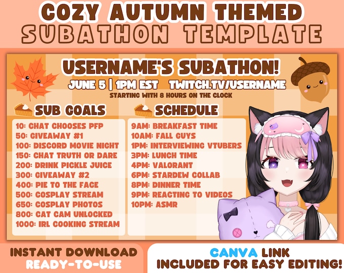 Cozy Autumn Fall Theme Subathon Template Package | Cute Twitch Streamer ...