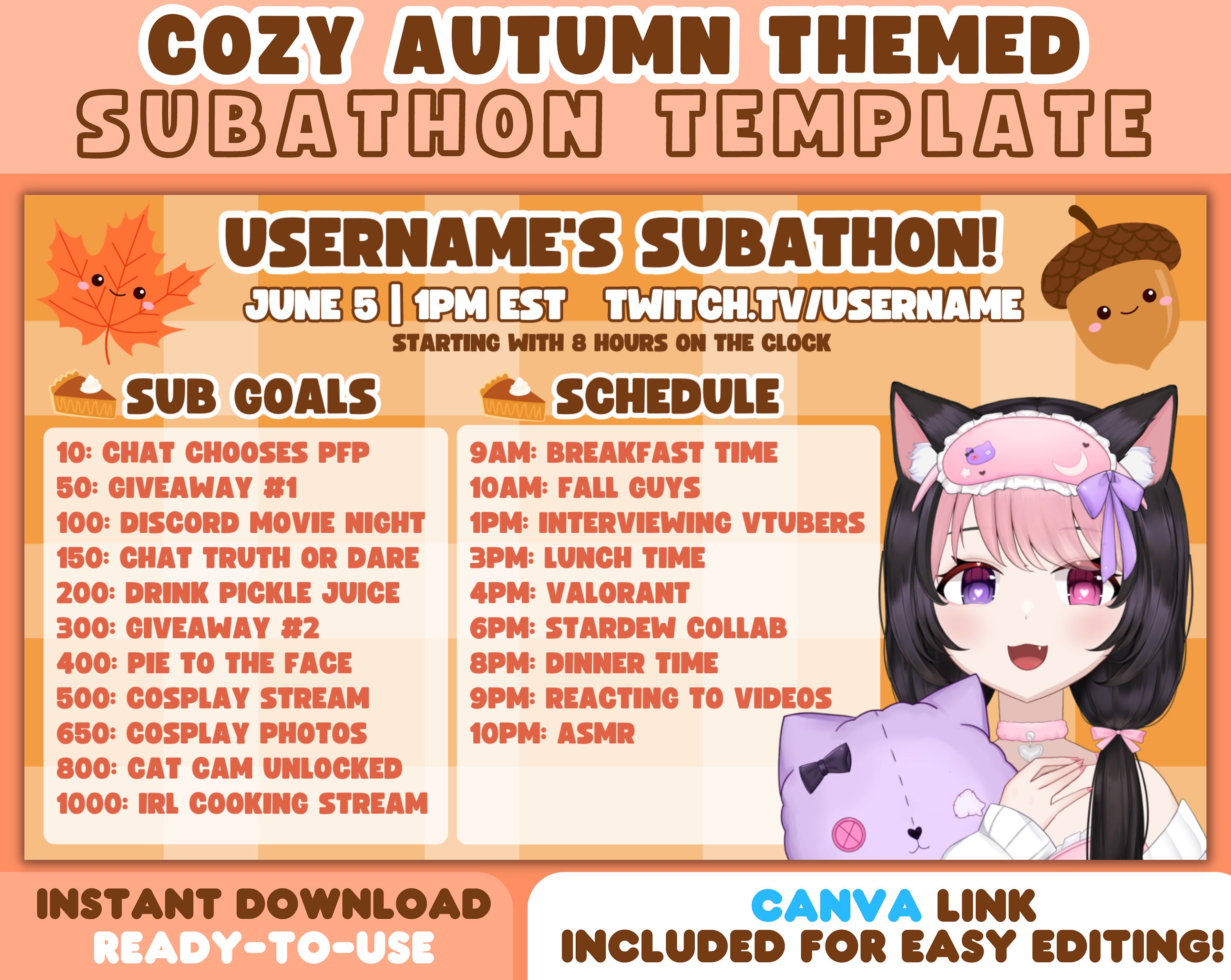 Cozy Autumn Fall Theme Subathon Template Package Cute Twitch Streamer ...