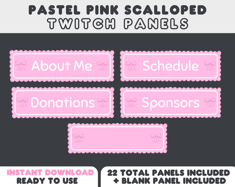 Pastel Pink Scalloped Twitch Panels | Girly Streamer Vtuber Kawaii Lace ...