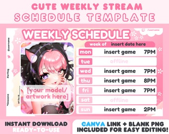 Pink Cute Cloudy Stream Schedule Template | Kawaii Pastel Pink Twitch ...