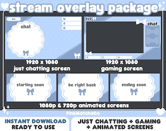 Cute Animated Pastel Pink Scalloped Ribbon Stream Package | Twitch Overlays Set | Just Chatting ...