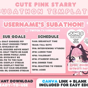 Pink Cute Starry Subathon Template | Kawaii Pastel Pink Twitch Streamer ...