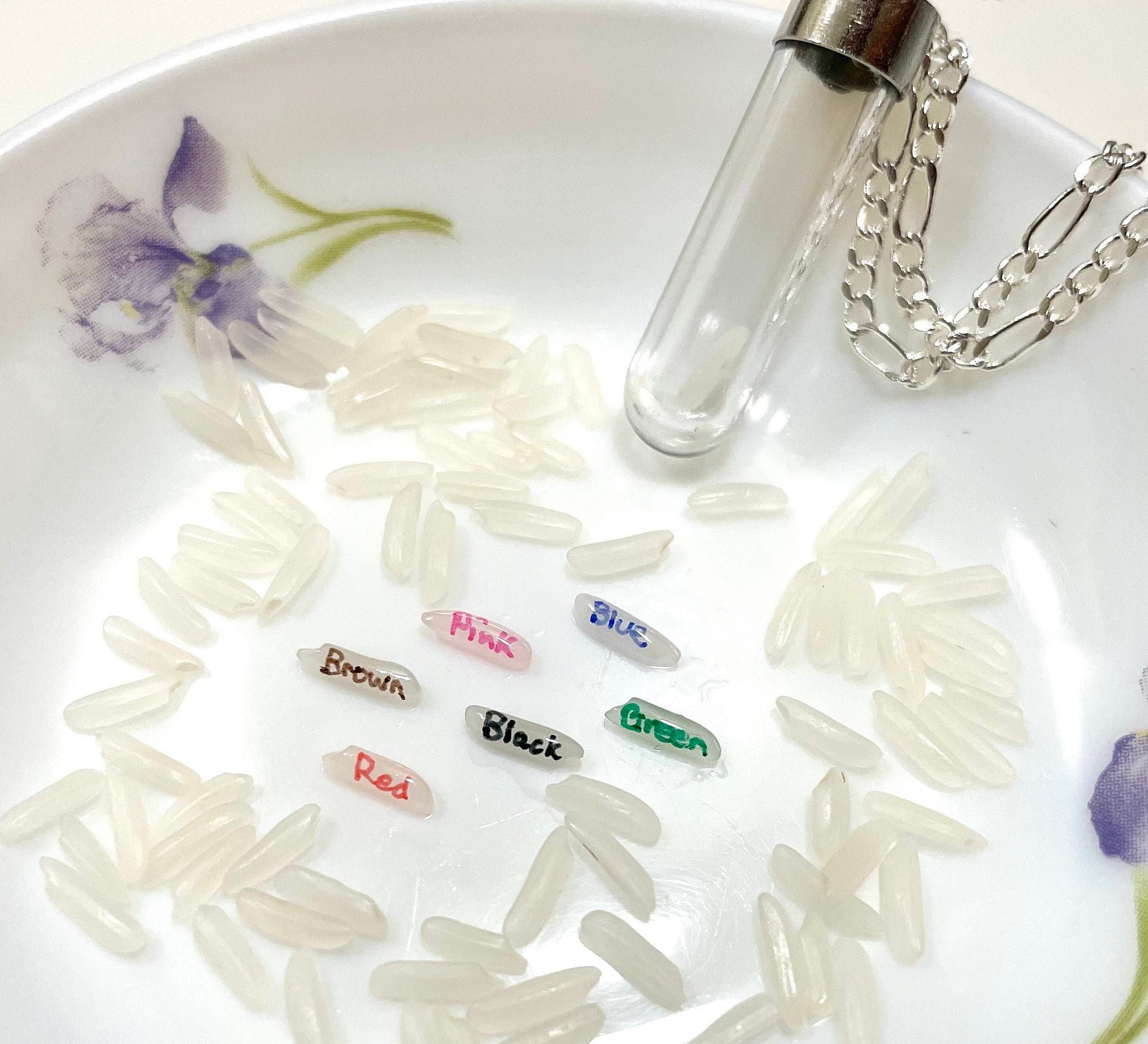 Rice Necklace, Handwrite on Rice, Name on Rice Grain, Dandelion Pendant ...