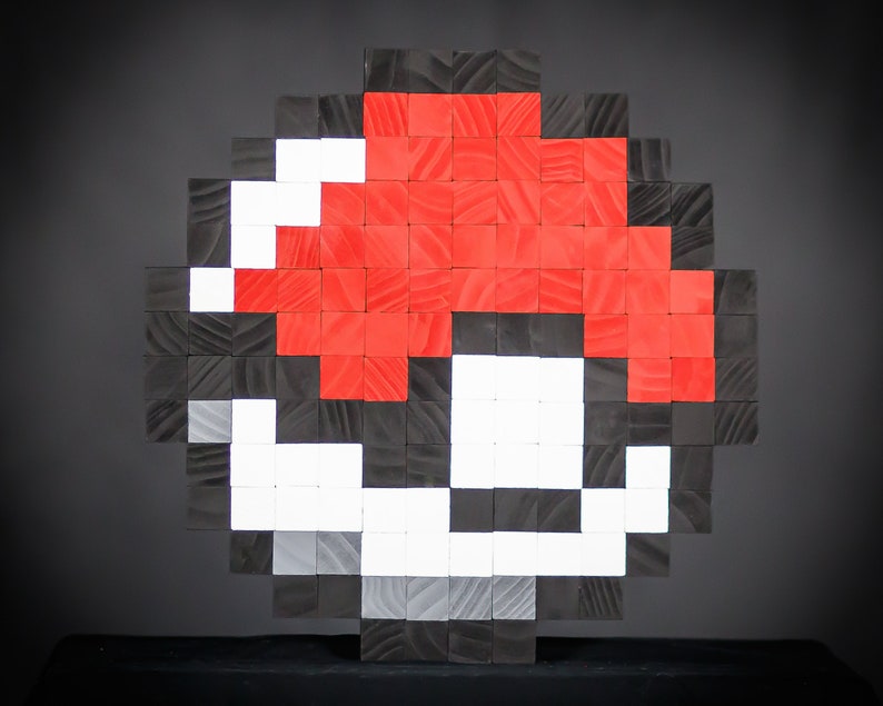 8-bit Wood Pixel Fan Art Pokeball - Etsy