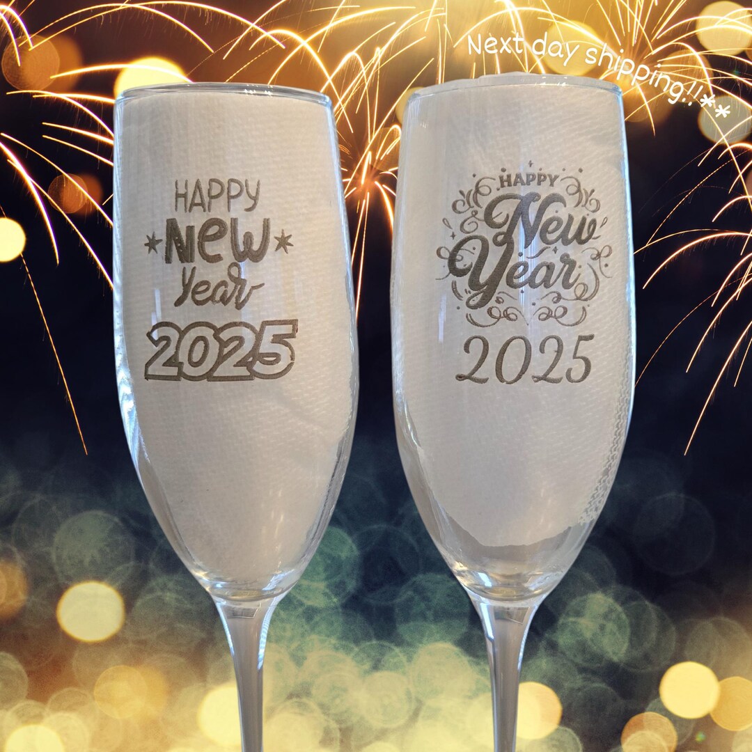 Personalized New Year's Toasting Flutes set of 2. New Year Celebration ...