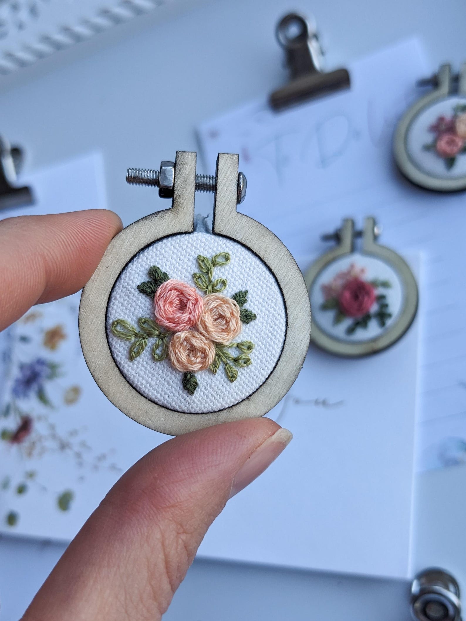 Embroidered Refrigerator Magnets, Set of Three, Floral Embroidery ...