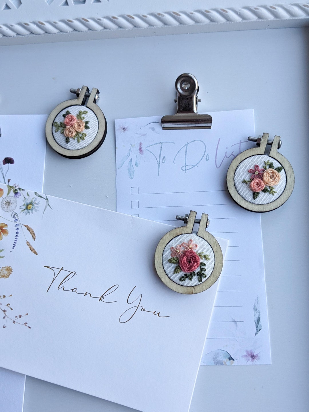 Embroidered Refrigerator Magnets, Set of Three, Floral Embroidery ...