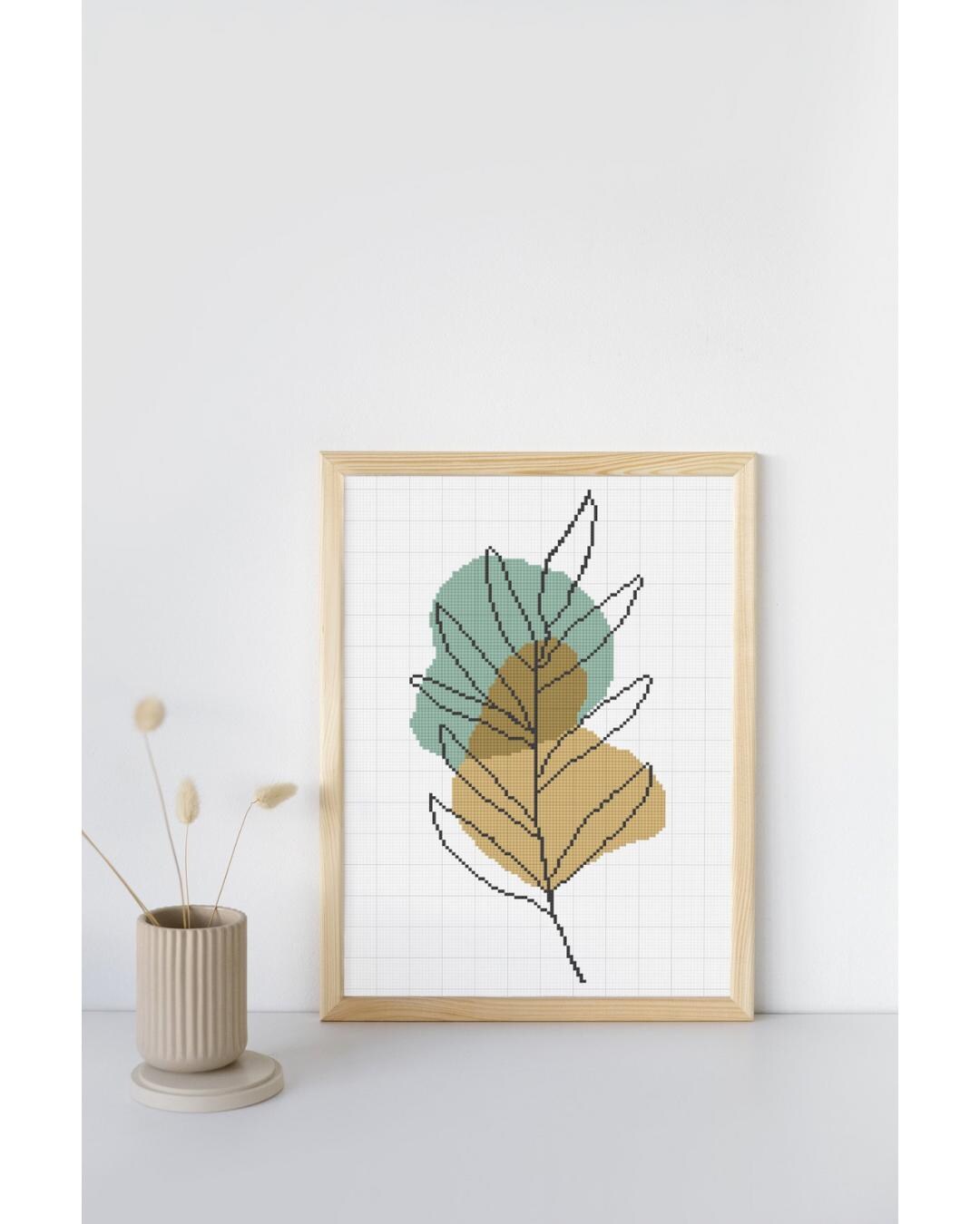 Boho Fern Cross Stitch Pattern: Hazelnut & Blue-green (digital Download ...