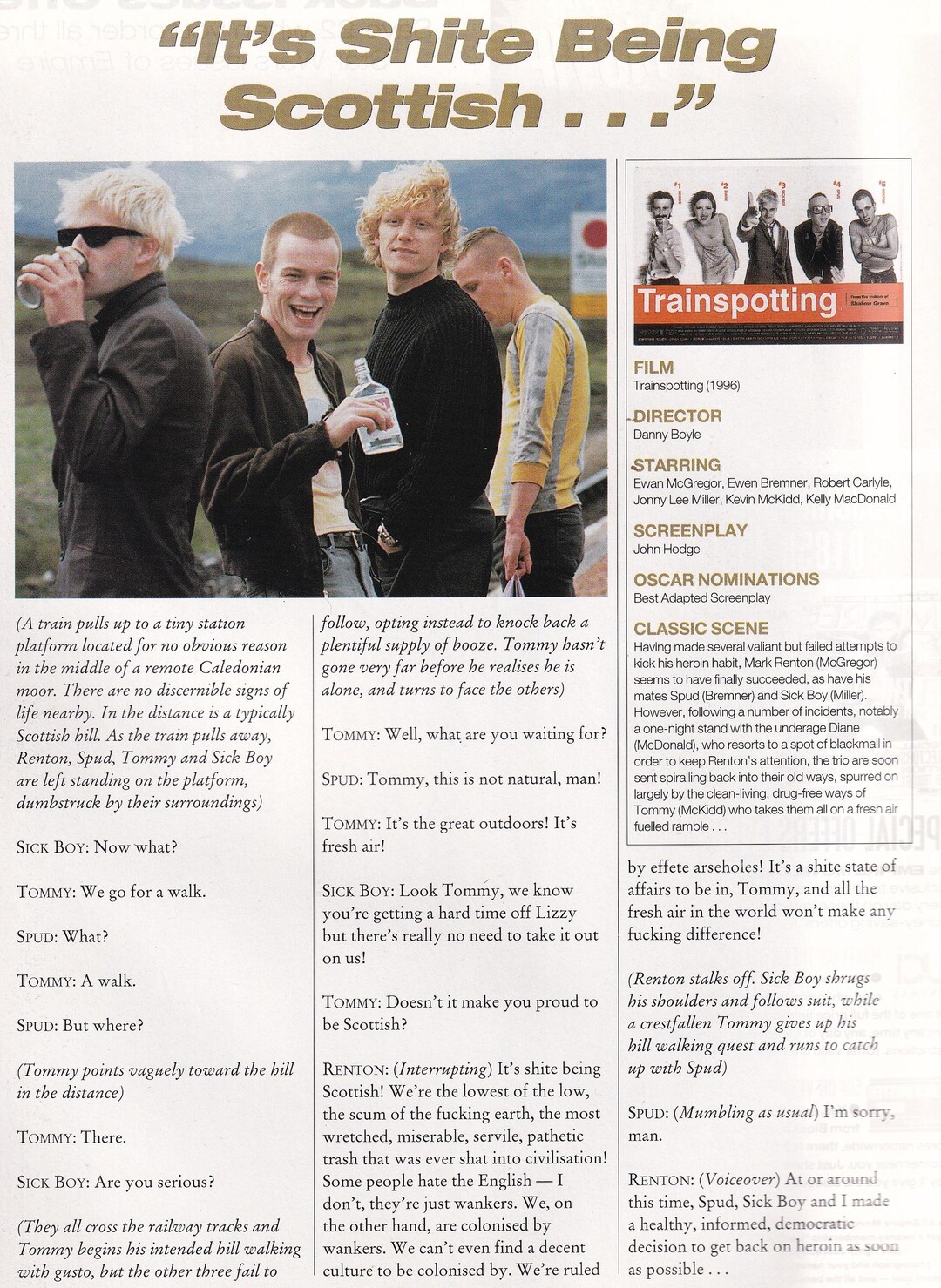 Original Vintage Mini Poster / Magazine Clipping - Trainspotting ...
