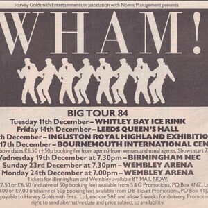 Original Vintage Mini Poster / Newspaper Clipping - Wham! - Big Tour 84 ...